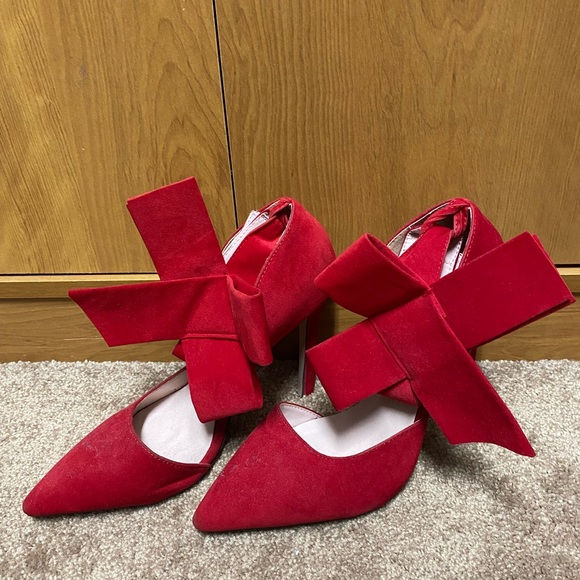 Shoes | Red Bow Velvet Heels | Poshmark